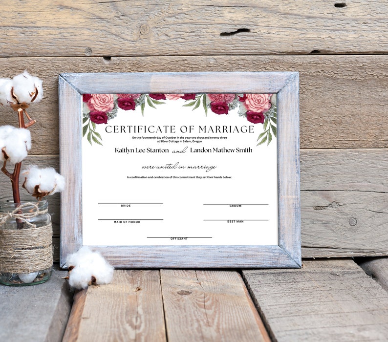 Editable Marriage Certificate Template, Printable Marriage Certificate ...
