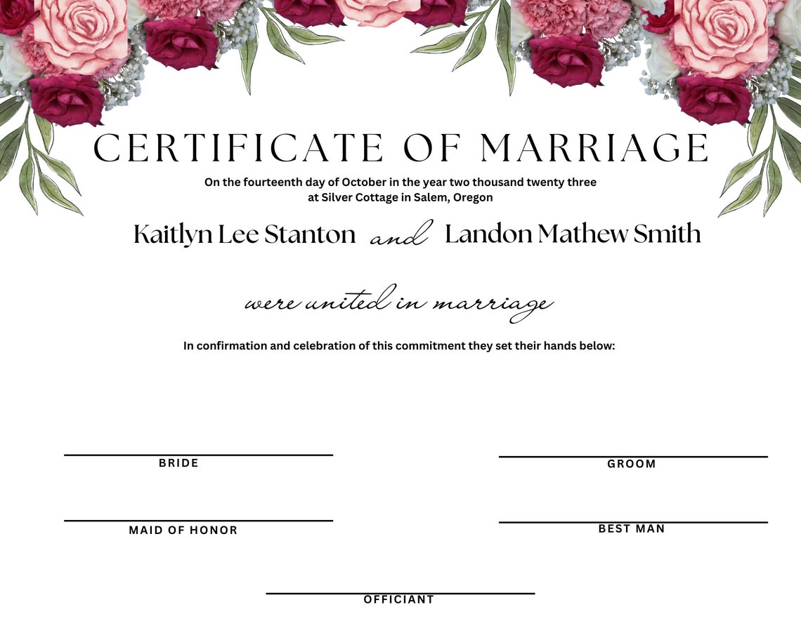 Editable Marriage Certificate Template, Printable Marriage Certificate ...
