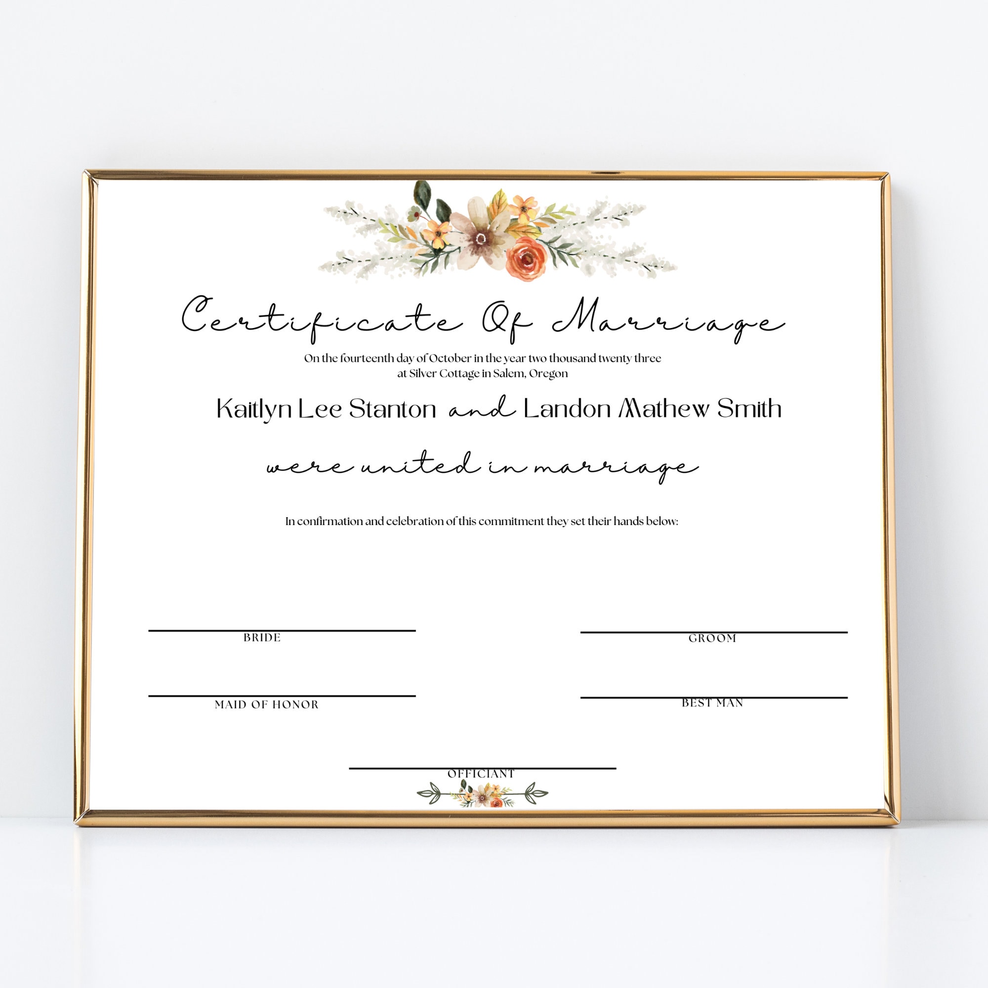 Editable Marriage Certificate Template, Printable Marriage Certificate ...