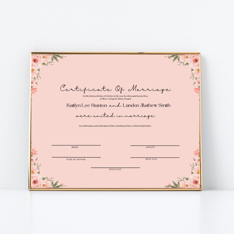 Editable Rose Marriage Certificate Template, Printable Marriage ...