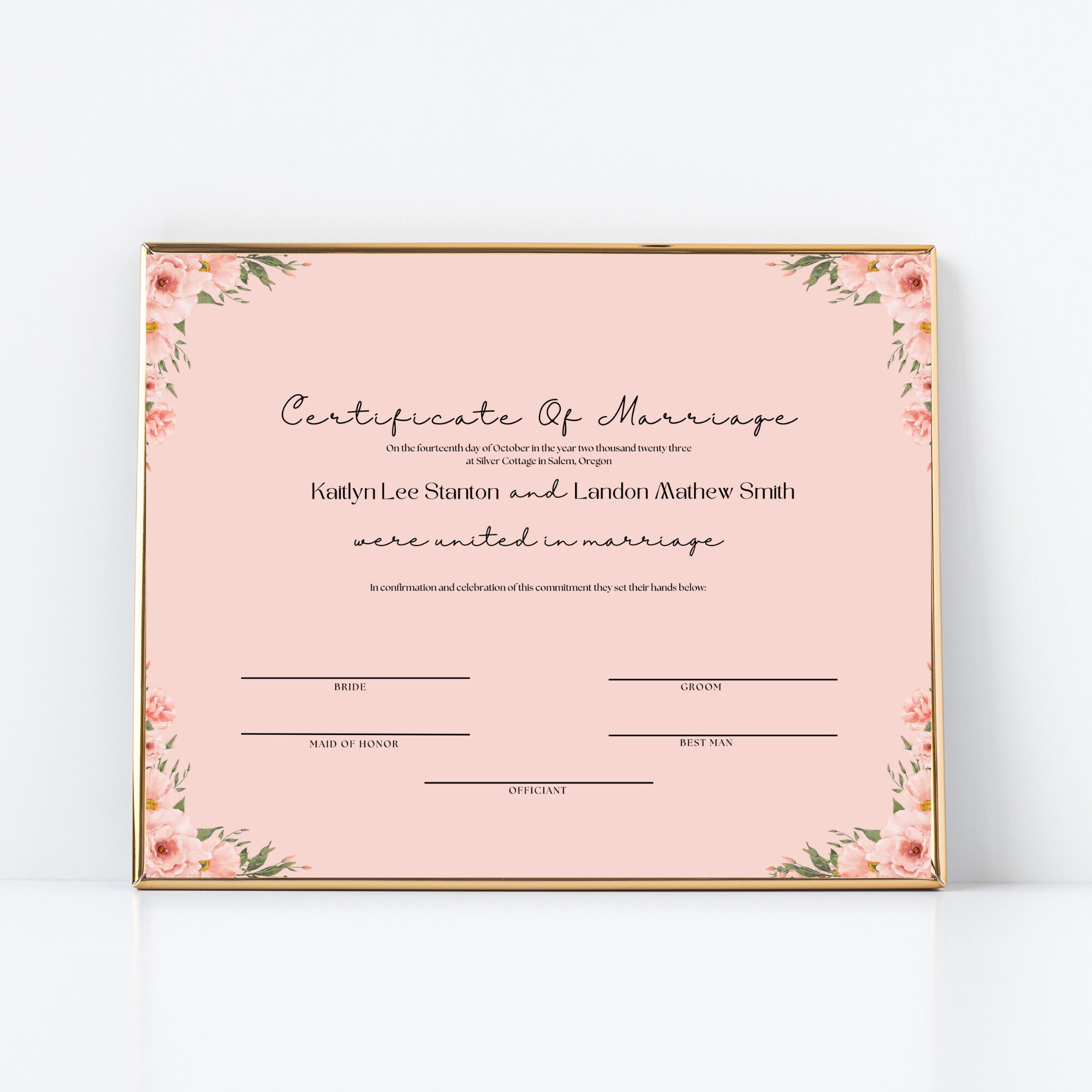 Editable Rose Marriage Certificate Template, Printable Marriage ...
