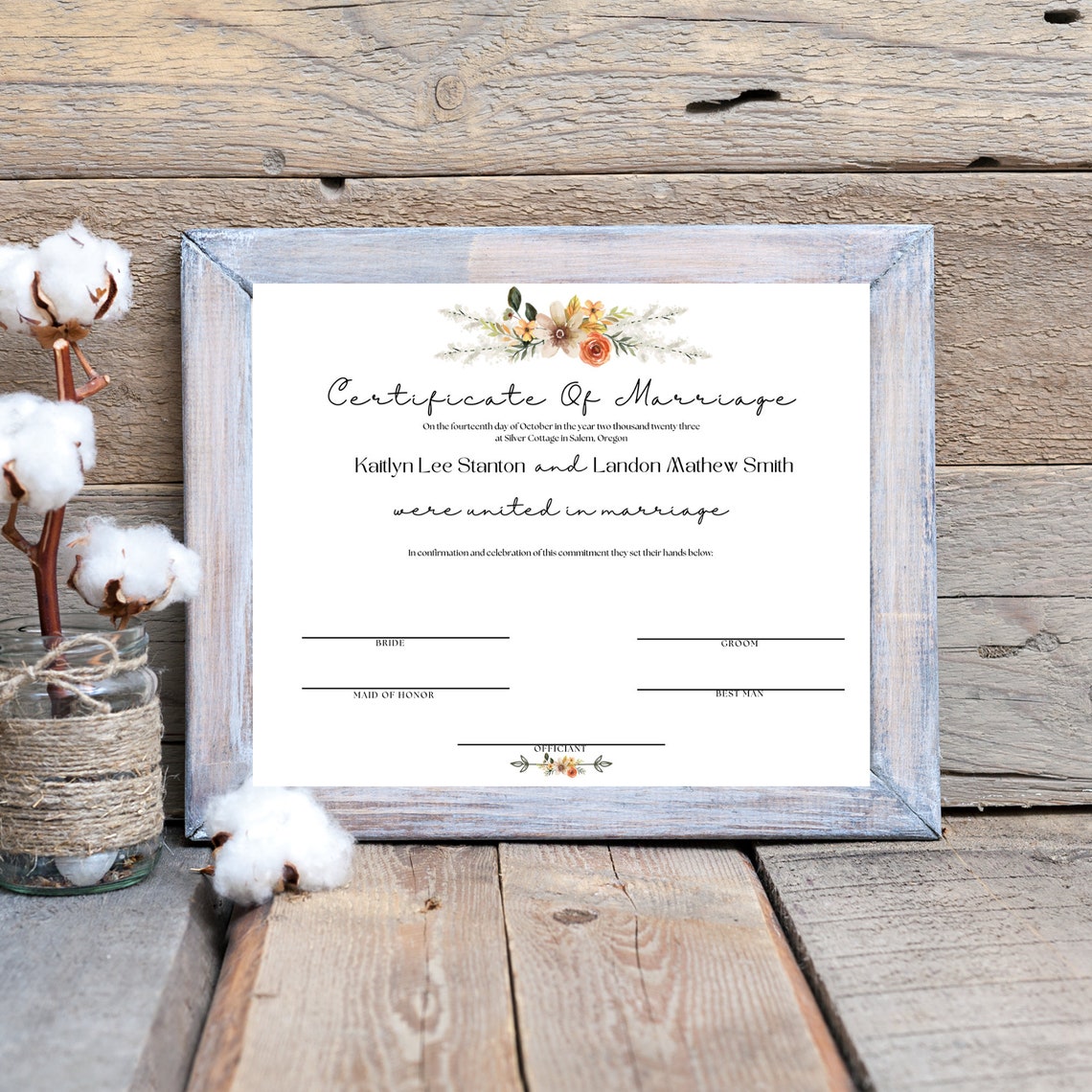 Editable Marriage Certificate Template, Printable Marriage Certificate ...
