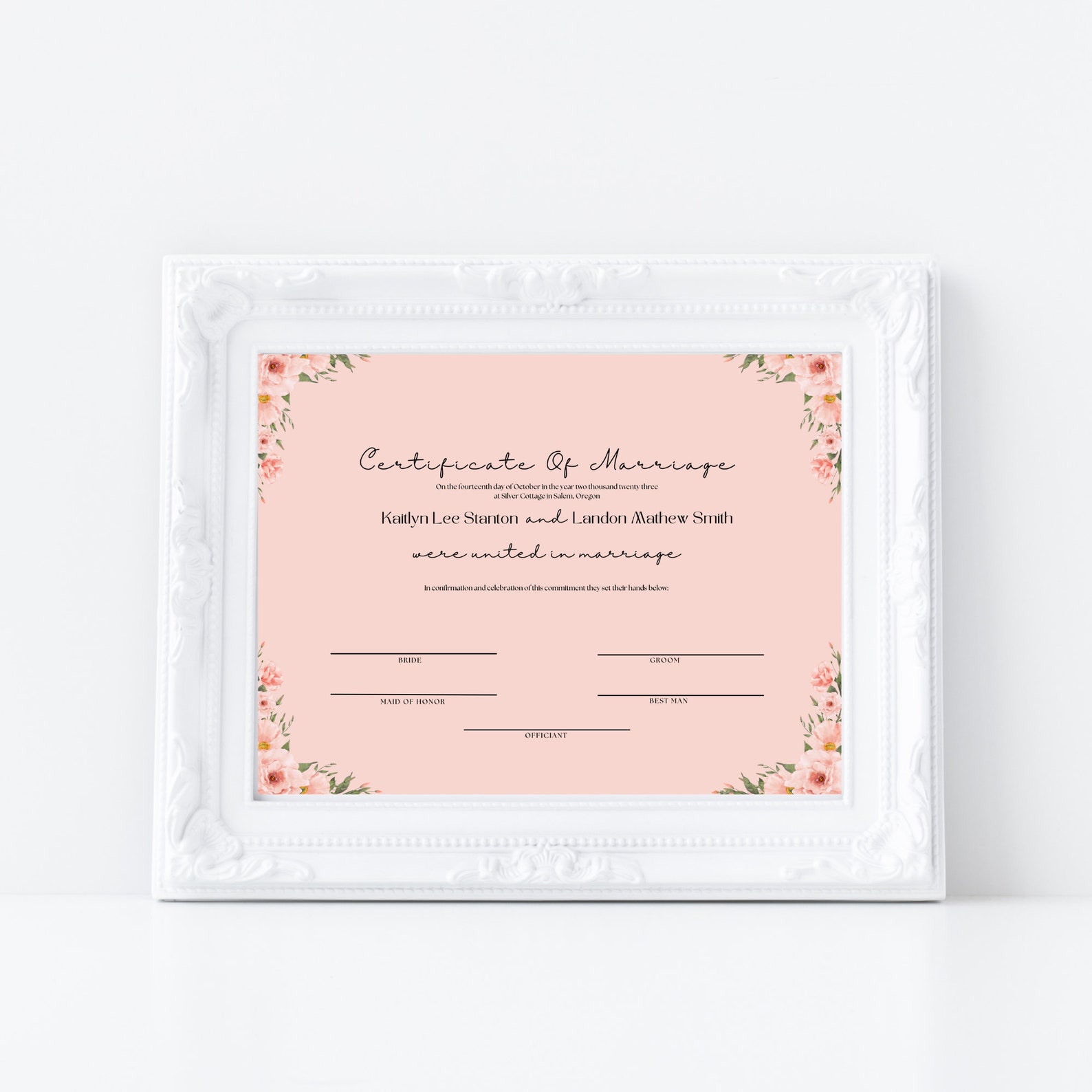Editable Rose Marriage Certificate Template, Printable Marriage ...