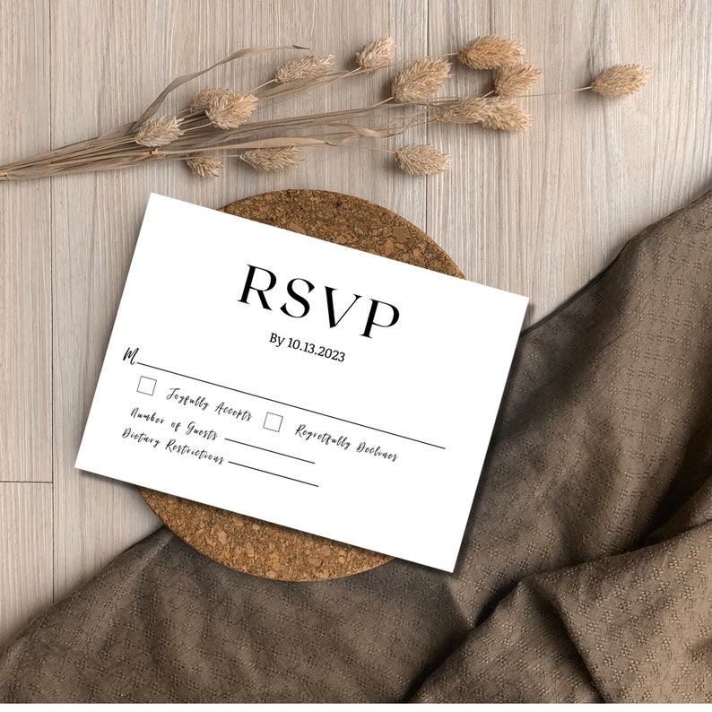 Simple Wedding RSVP Card Template, Modern Wedding Reply Card ...