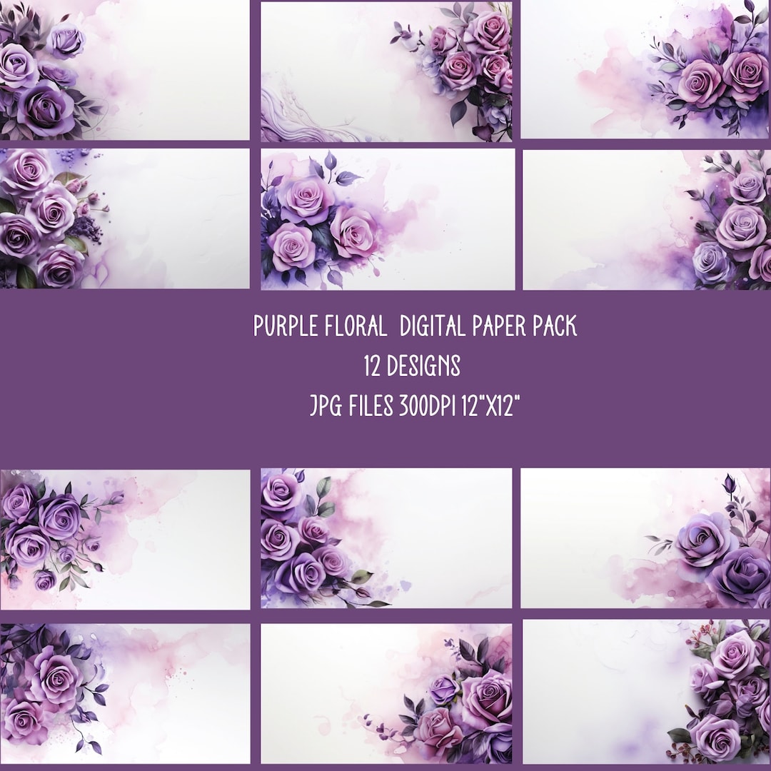 12 Purple Floral Printable Paper Seamless Digital Download Purple ...