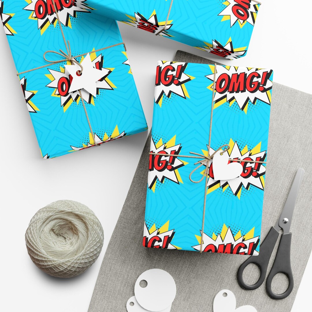 Retro Pop Art Wrapping Paper, Cartoon Speech Bubble on Bright Blue ...