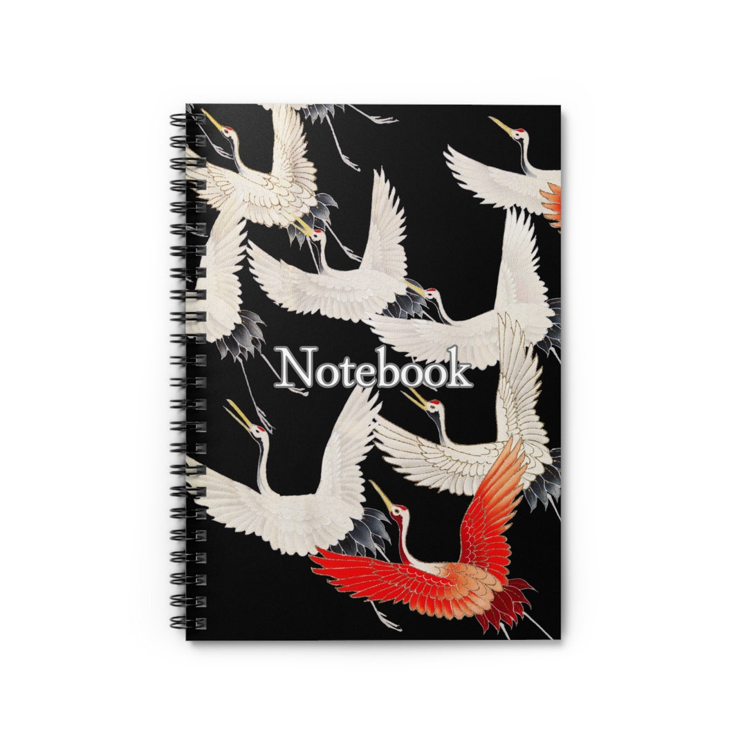 Japanese Art Spiral Notebook, Furisode With Flying Cranes Cover, Back ...
