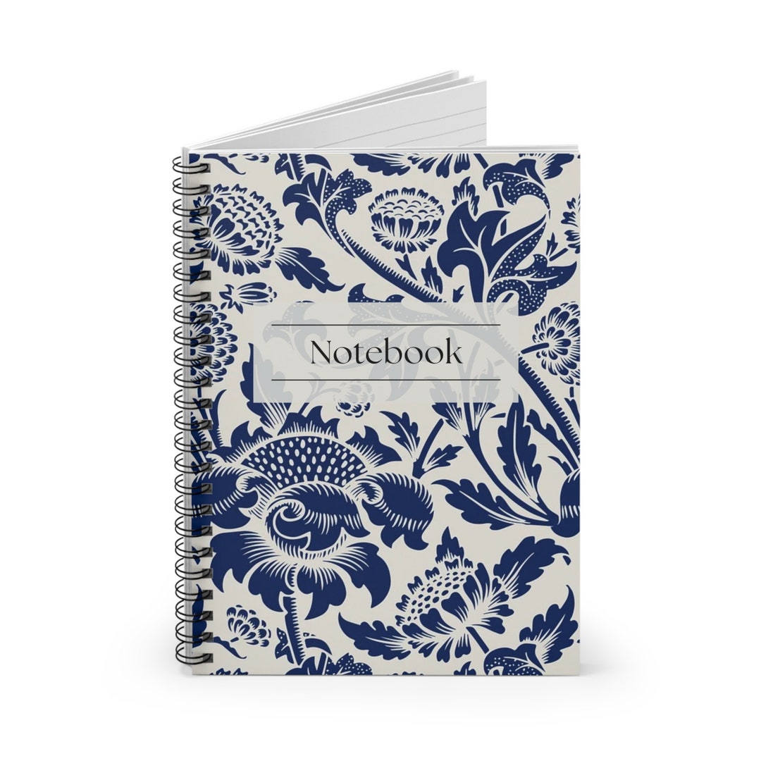 William Morris Notebook, Blue and White Chrysanthemum, Elegant Floral ...