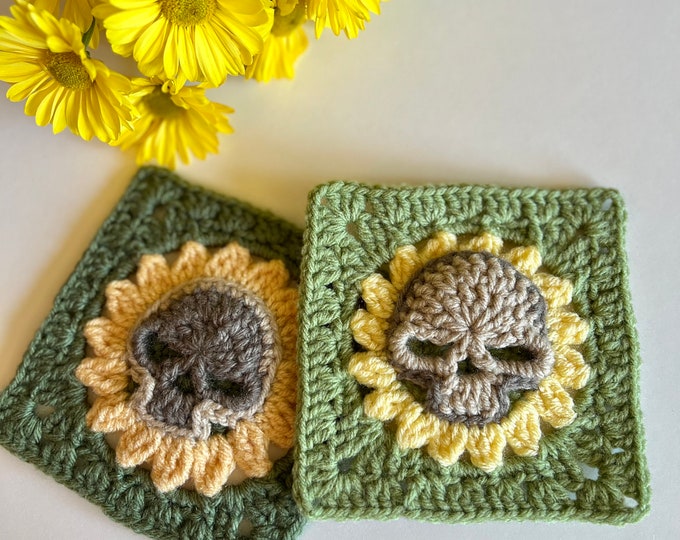Skull Granny Square: Crochet Skull Sunflower Granny Square PATTERN ...