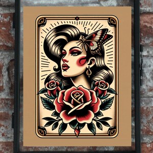 Butterfly Woman Classic Traditional Flash Sheet Tattoo Flash Print Wall ...