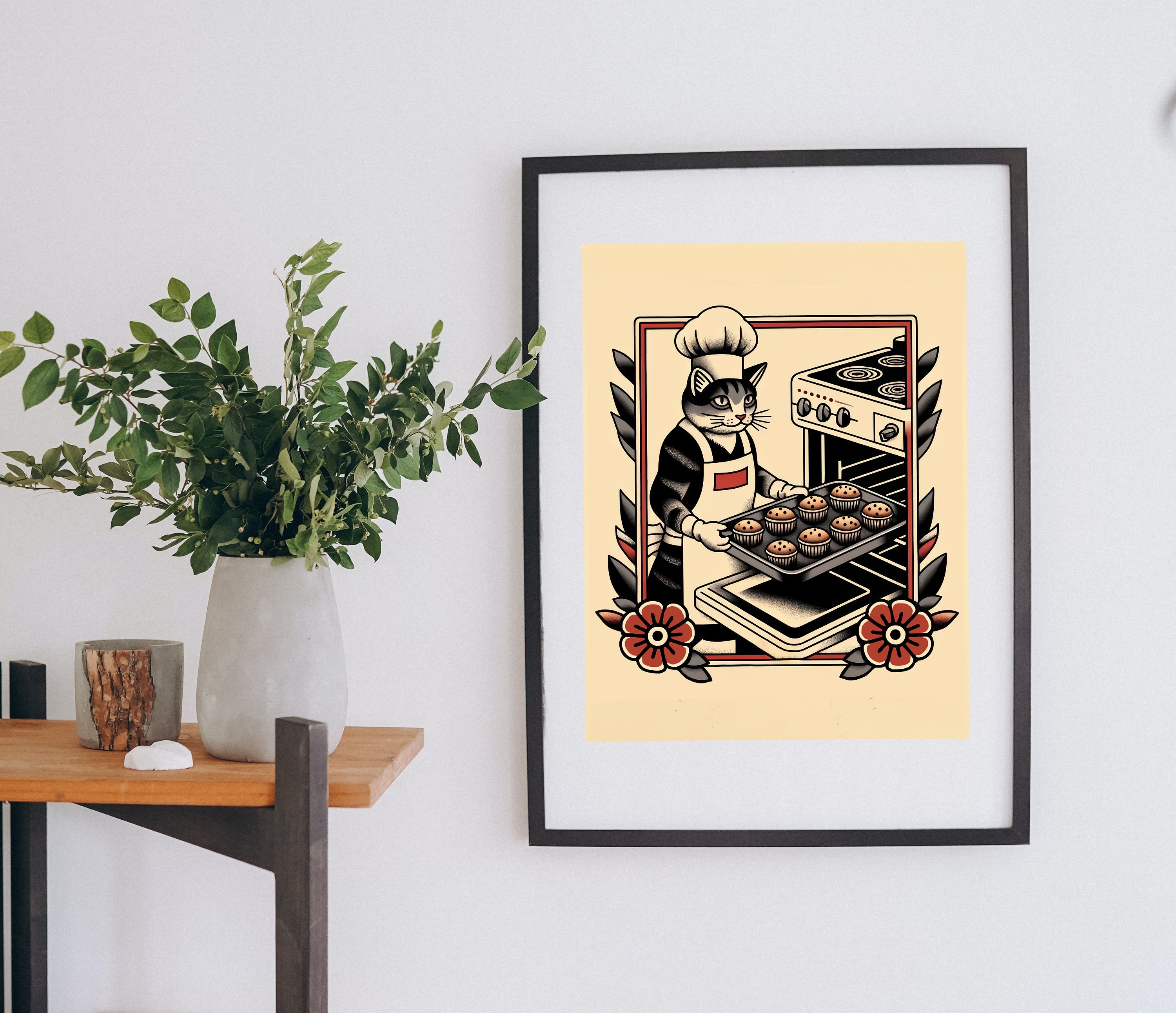 Cat Making Muffins Traditional Tattoo Print - Etsy
