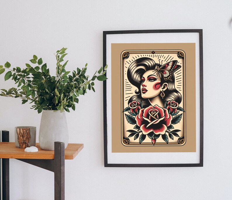 Butterfly Woman Classic Traditional Flash Sheet Tattoo Flash Print Wall ...