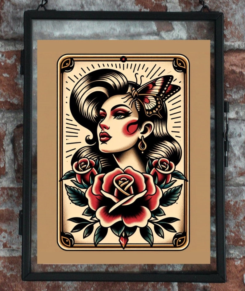 Butterfly Woman Classic Traditional Flash Sheet Tattoo Flash Print Wall ...