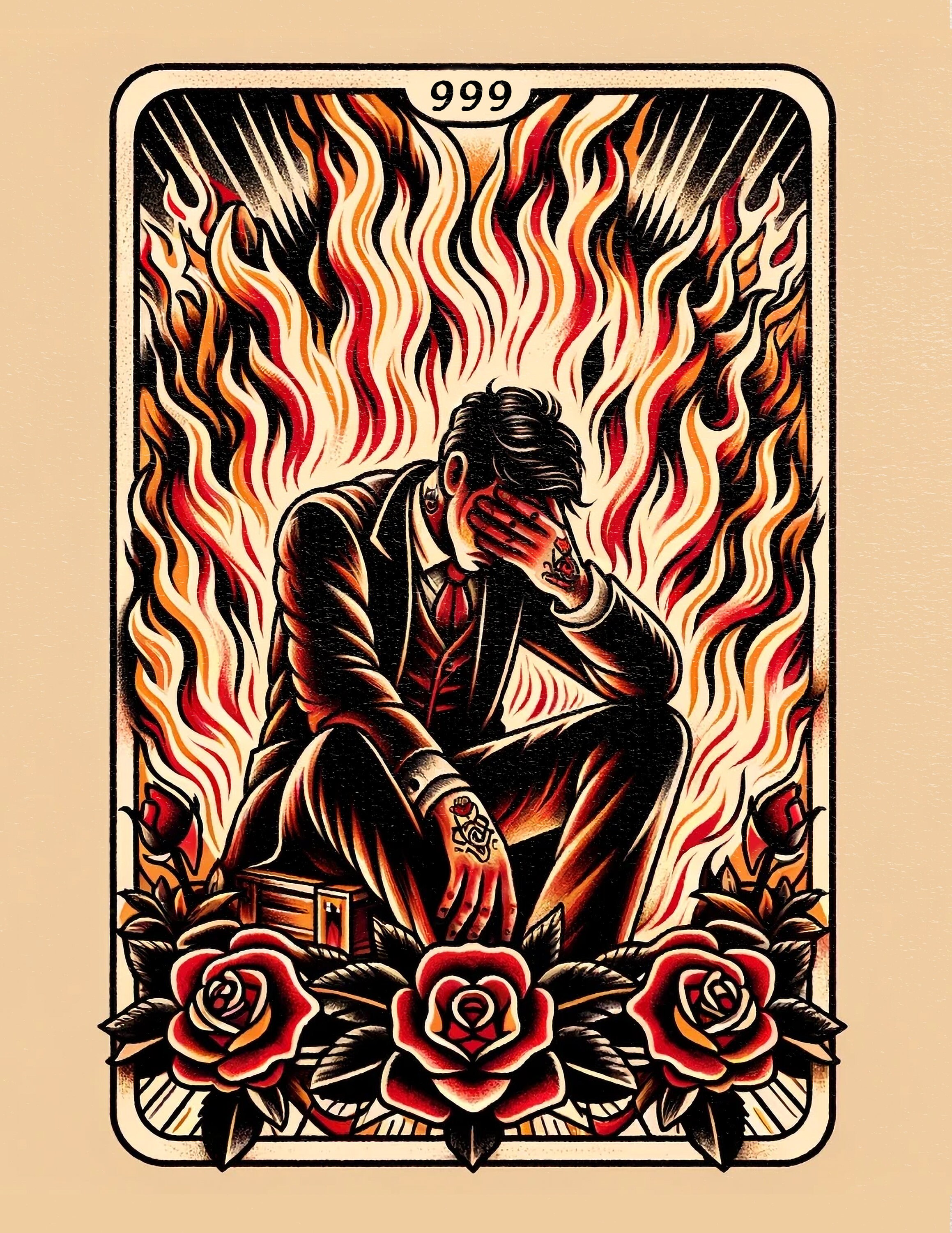 Up in Flames Traditional Art Flash Sheet Tattoo Flash Digital Print ...