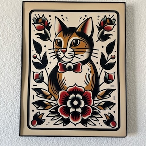 Calico Cat Traditional Tattoo Print - Etsy