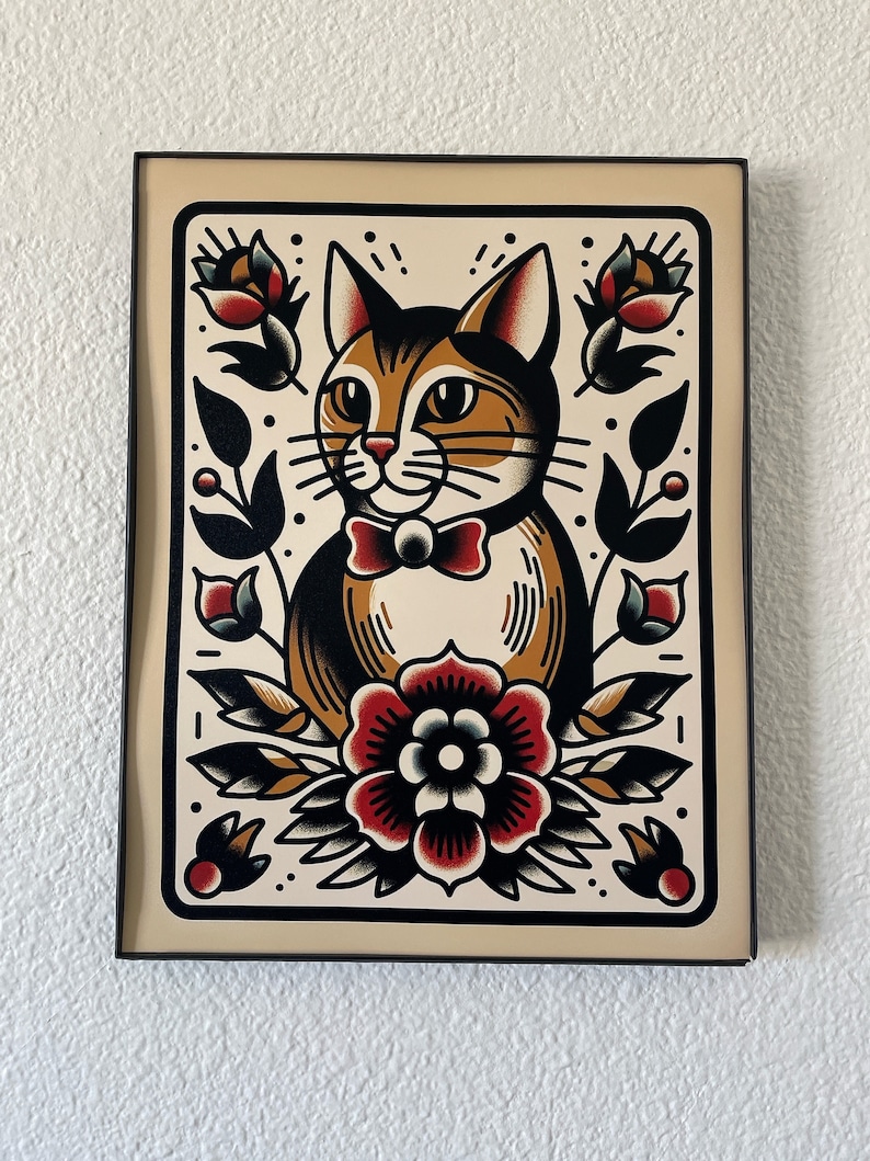 Calico Cat Traditional Tattoo Print - Etsy
