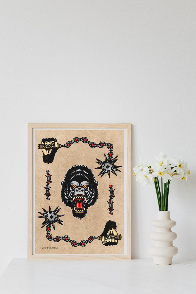 Gorilla Traditional Tattoo Print - Etsy