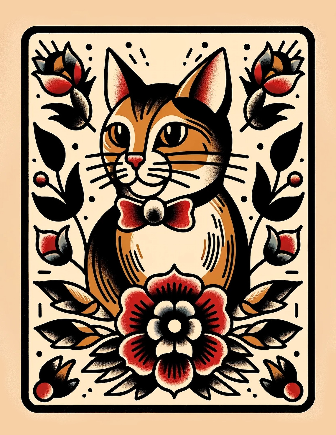 Calico Cat Traditional Tattoo Print - Etsy