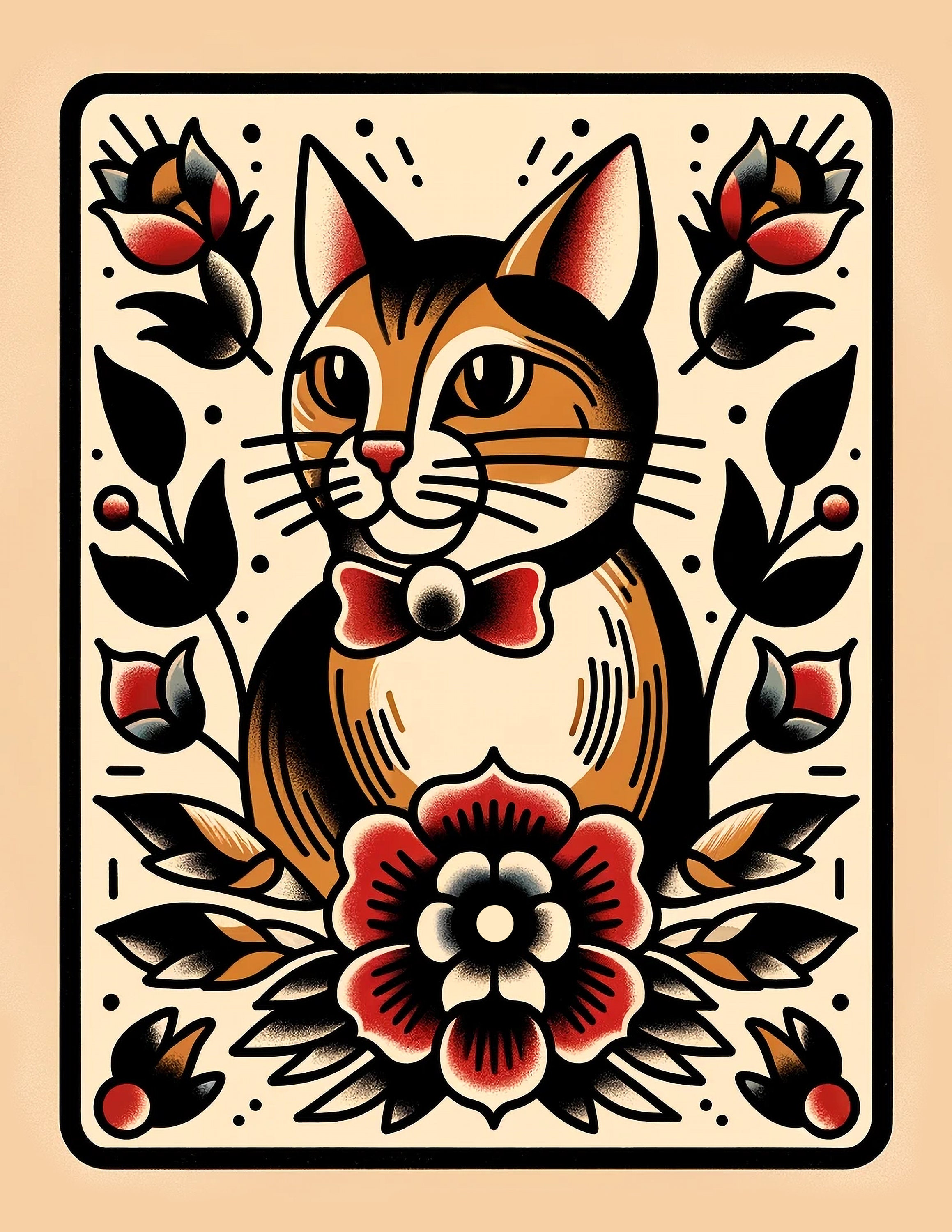 Calico Cat Traditional Tattoo Print - Etsy