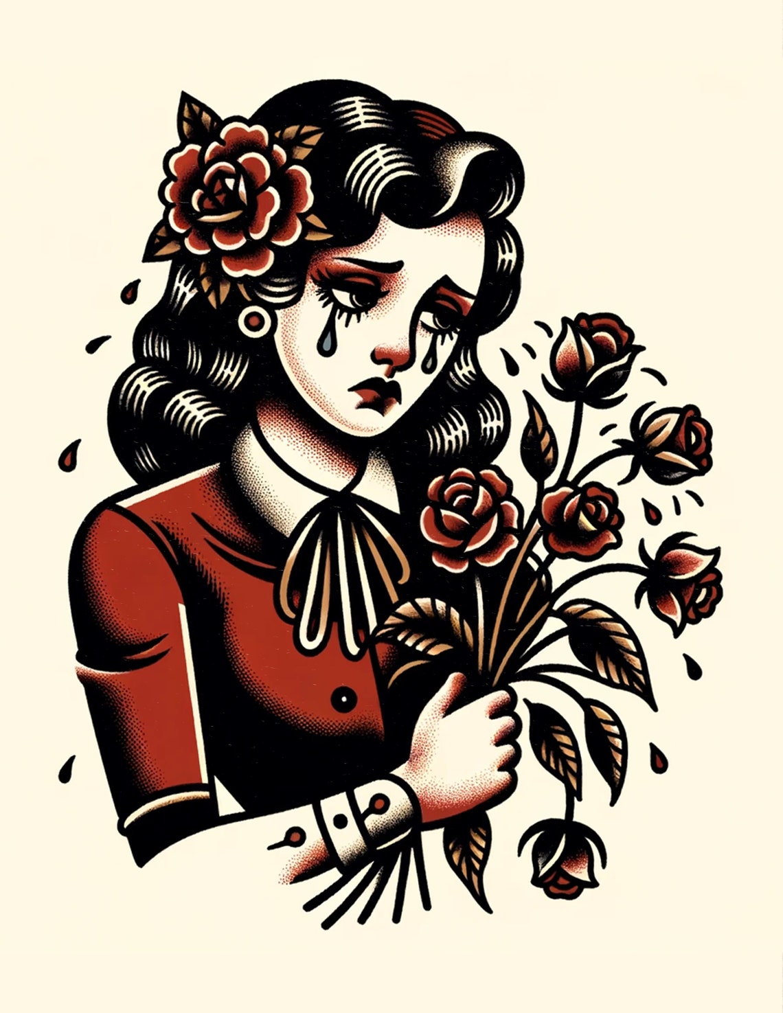 Sad Lady Traditional Tattoo Art Print - Etsy