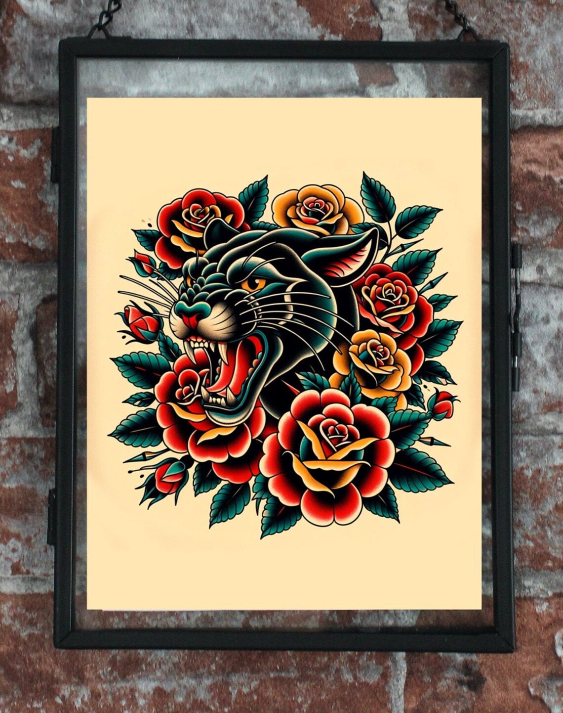 Panther With Roses Traditional Tattoo Art - Etsy