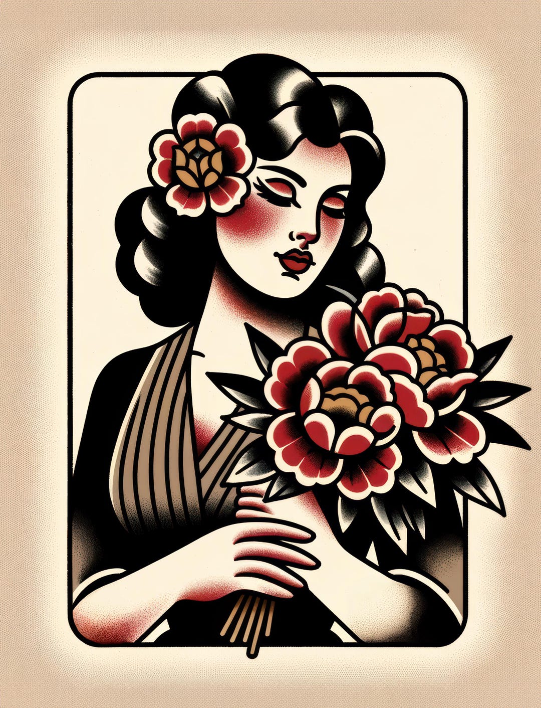 Flower Lady Traditional Tattoo Art - Etsy
