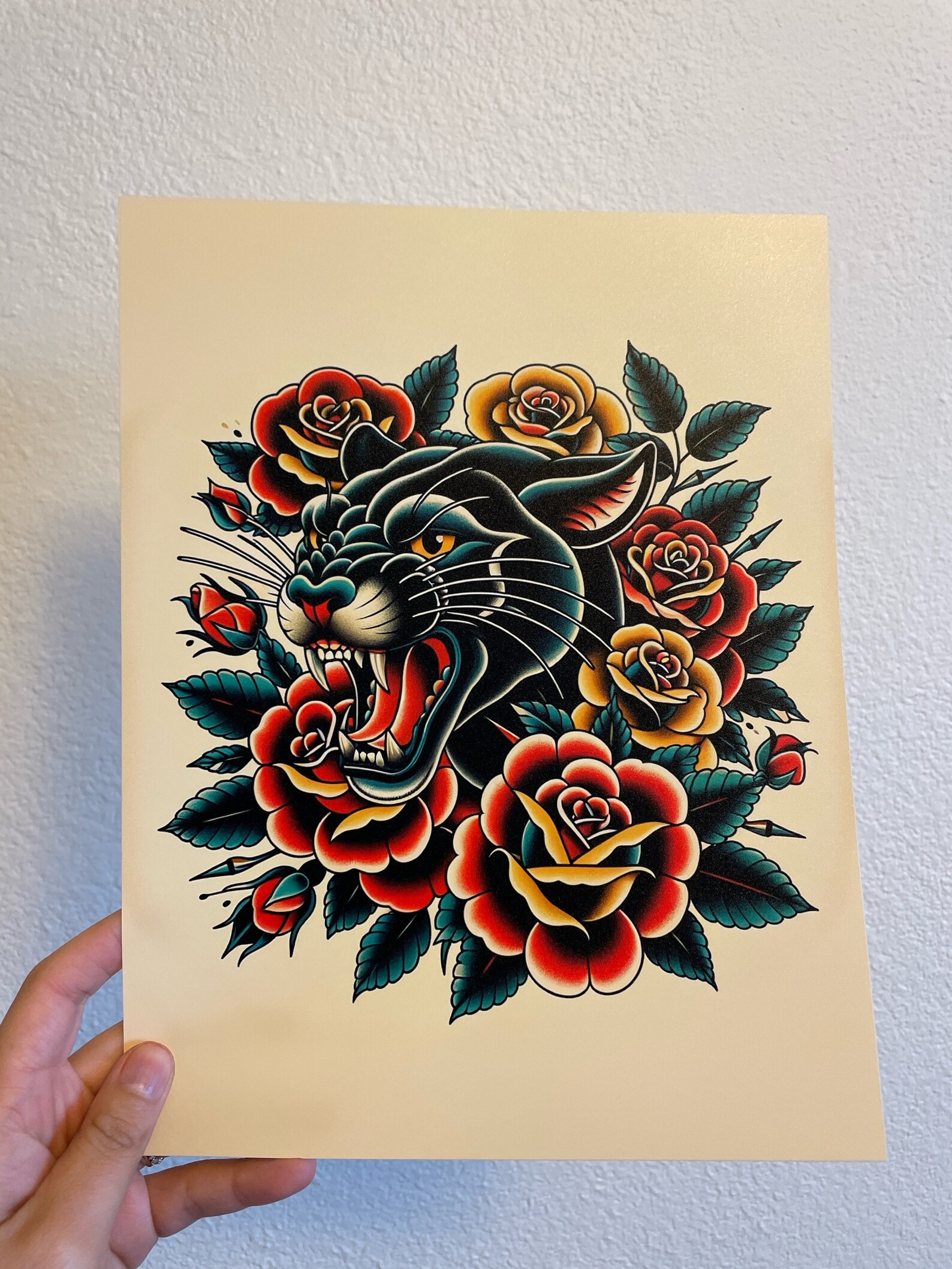 Panther With Roses Traditional Tattoo Art - Etsy