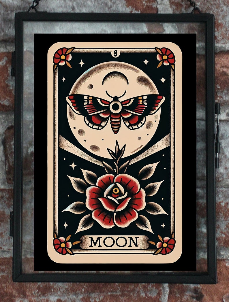 Moon Tarot Card Traditional Tattoo Print - Etsy