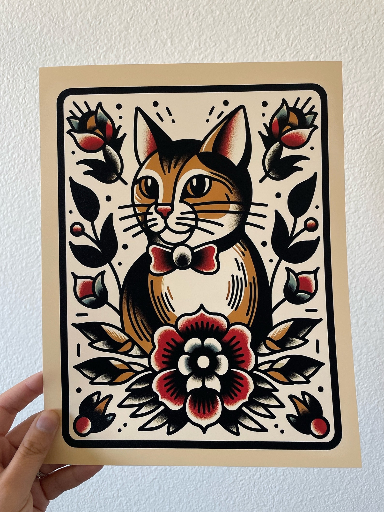 Calico Cat Traditional Tattoo Print - Etsy