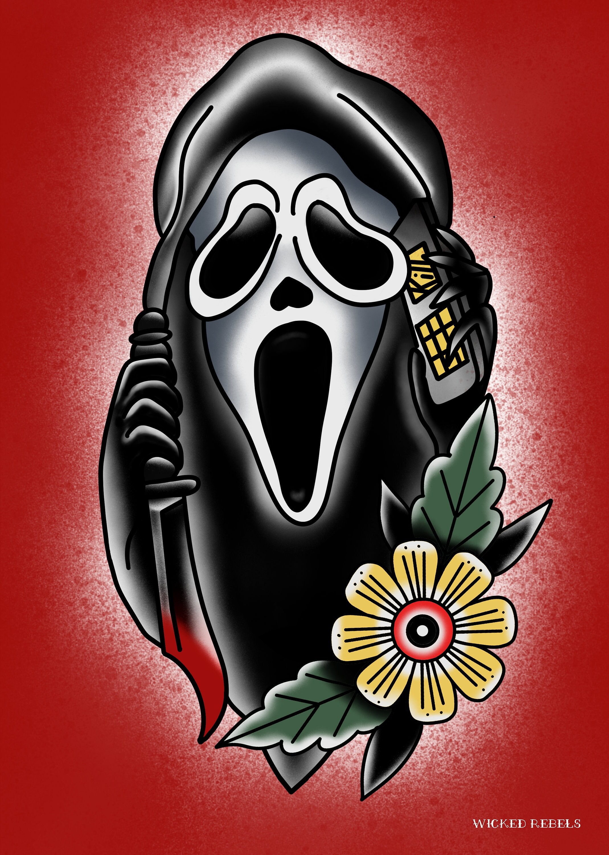 Ghost Face Traditional Art Tattoo Flash Print Tattoo Wall Decor ...