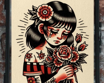 American Traditional Flash Tattoo Print Original Artwork Etsy