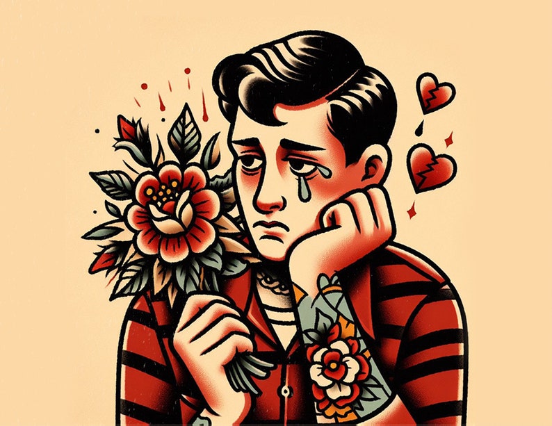 Sad Boy american Traditional Tattoo Print Flash Sheet - Etsy