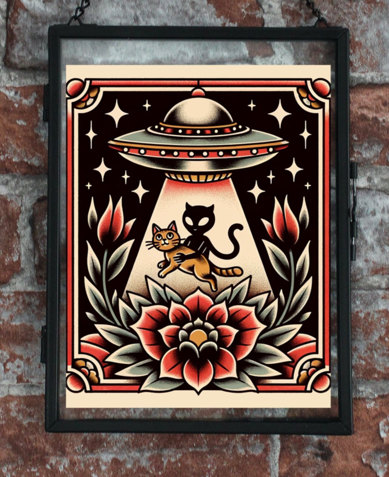 Cat Alien Abduction Traditional Tattoo Print - Etsy