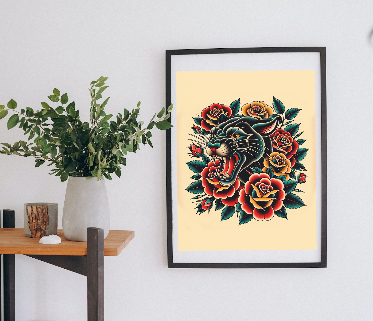Panther With Roses Traditional Tattoo Art - Etsy