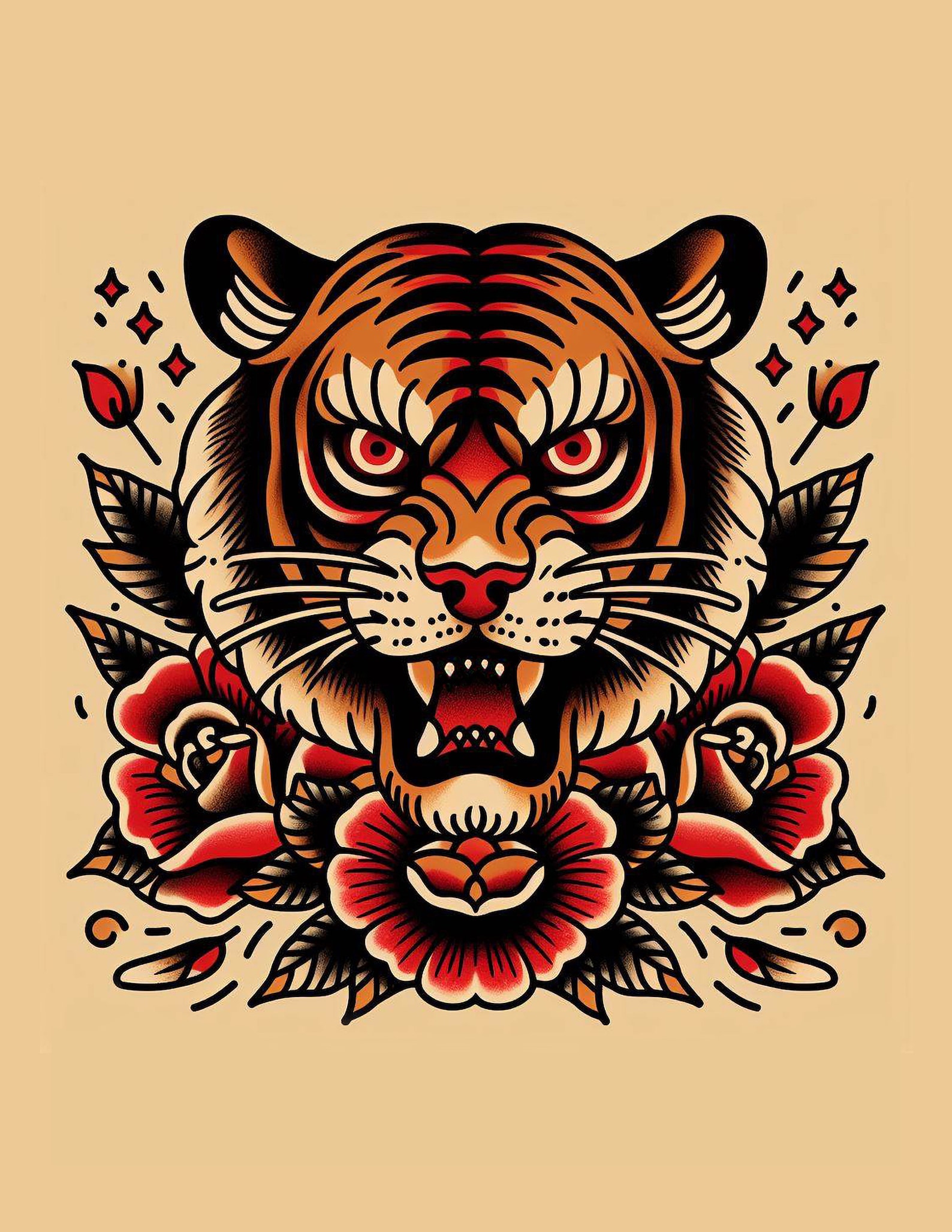 Tiger Traditional Tattoo Flash Print - Etsy