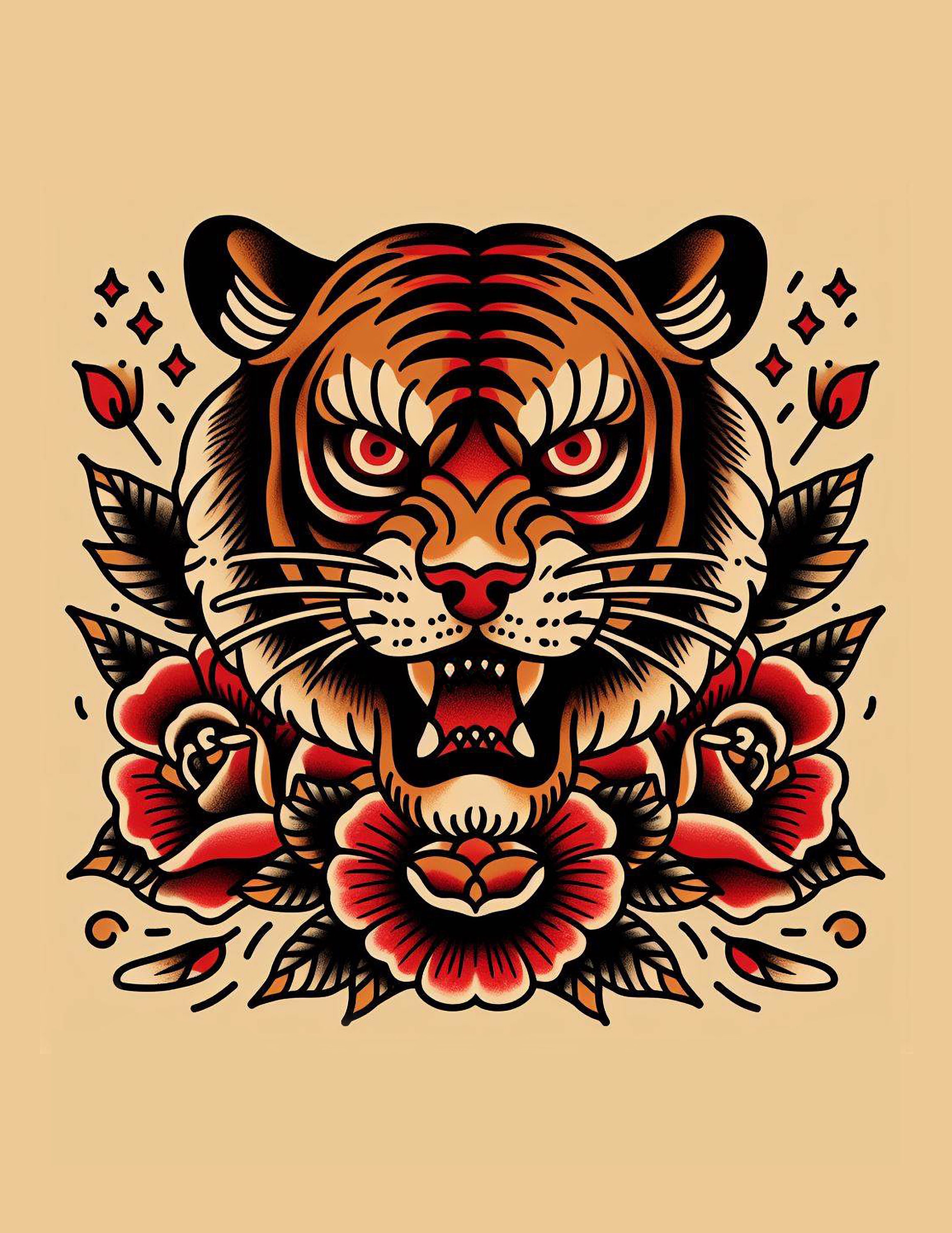 Traditional Tiger Tattoo Flash Bronctattooaus