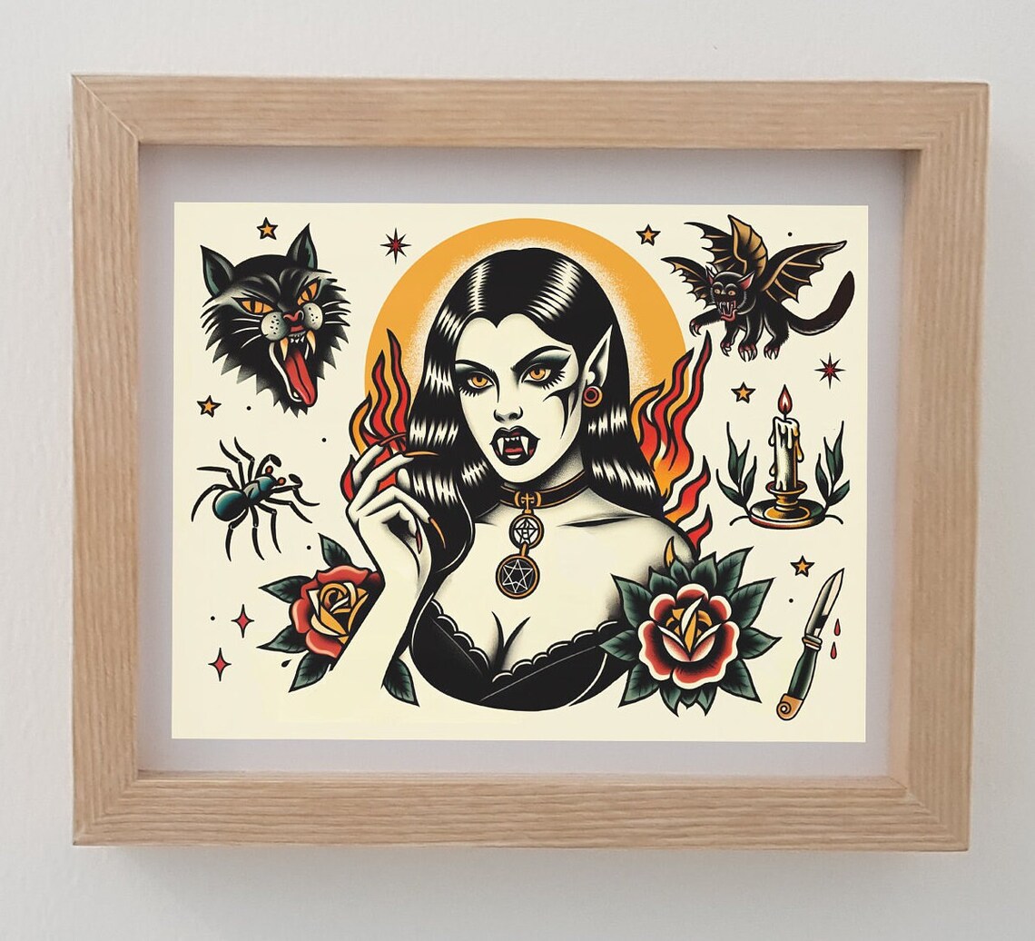 Vampire Tattoo Flash Print - Etsy