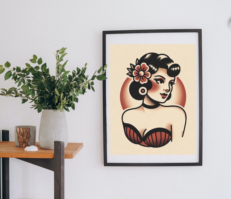 Vintage Pinup Traditional Tattoo Art Print Etsy