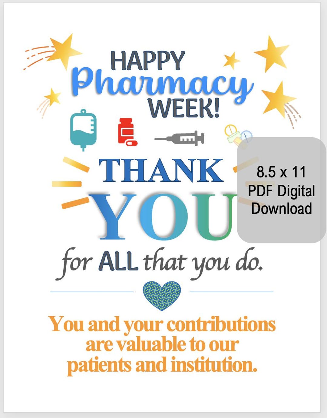 Pharmacy Week Printable PDF - Poster, Decoration, Sign, Card, Gift ...