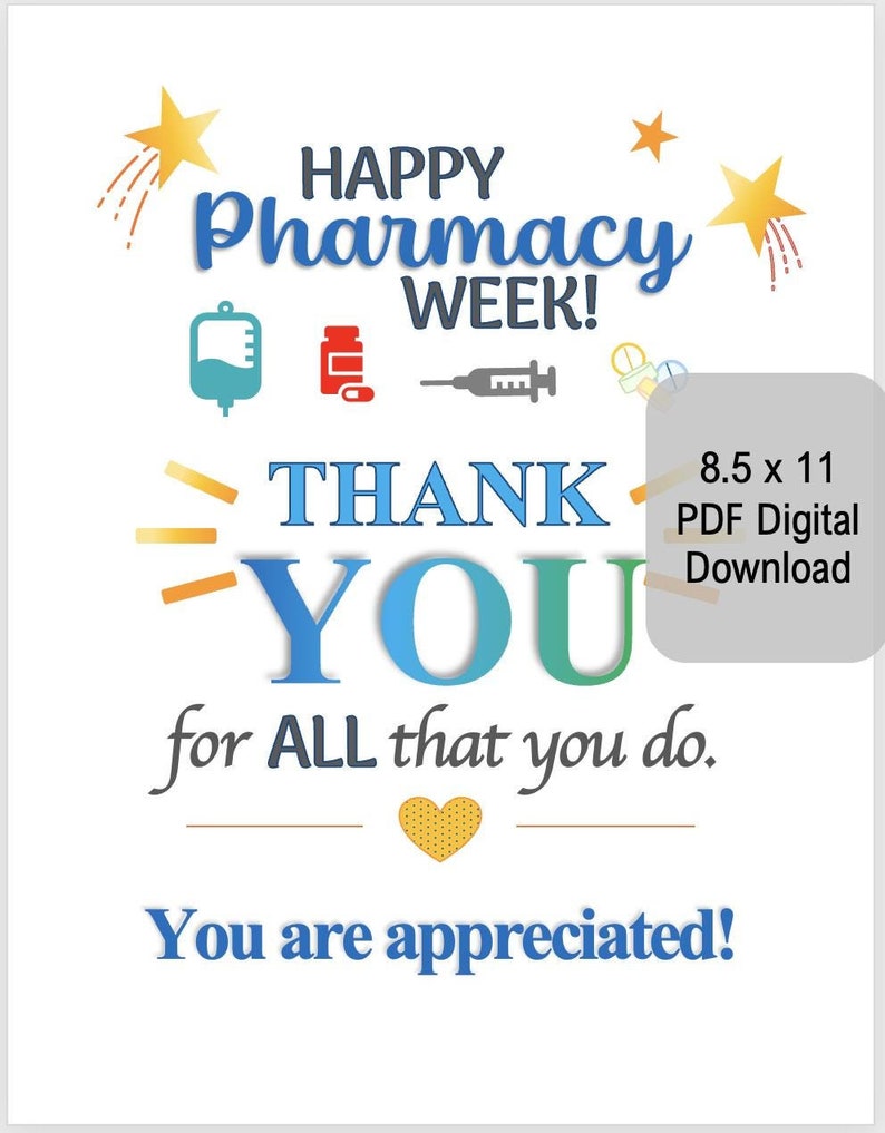Pharmacy Week Printable PDF - Poster, Decoration, Sign, Card, Gift ...