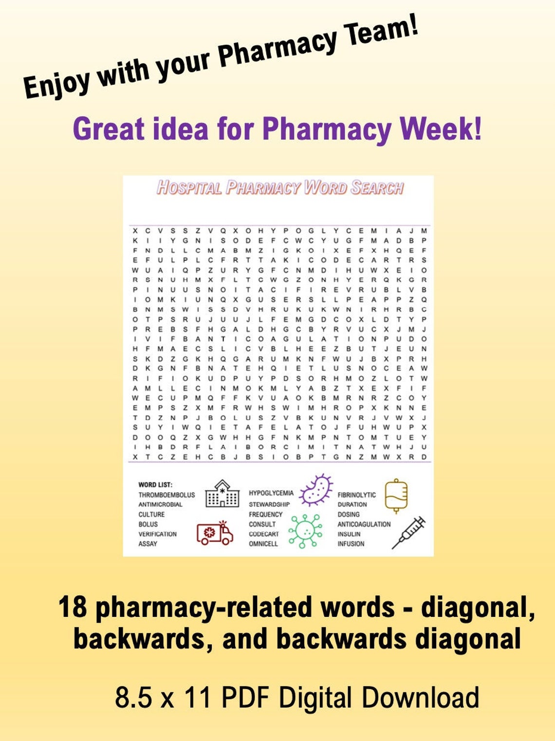 Hospital Pharmacy Week Word Search Printable Game - Etsy