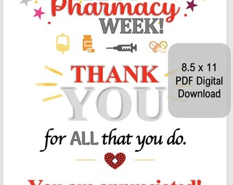 Pharmacy Week Printable PDF - Poster, Decoration, Sign, Card, Gift ...