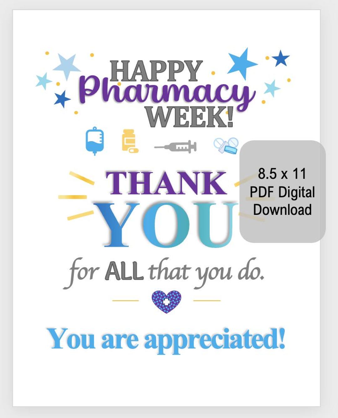Pharmacy Week Printable PDF - Poster, Decoration, Sign, Card, Gift ...