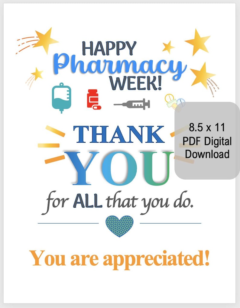 Pharmacy Week Printable PDF - Poster, Decoration, Sign, Card, Gift ...