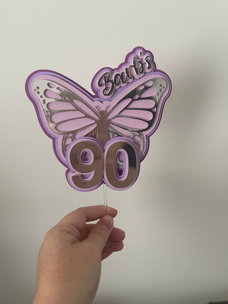 Butterfly Themed Birthday Number Cardstock Cake Topper With Name ...