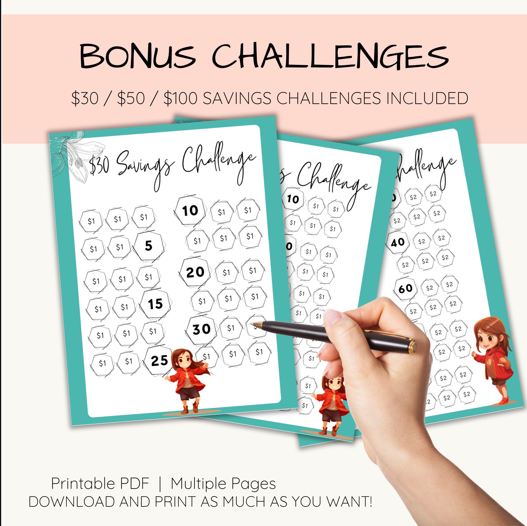 Custom Savings Challenge Printable, Executive Function Budget Plan ...