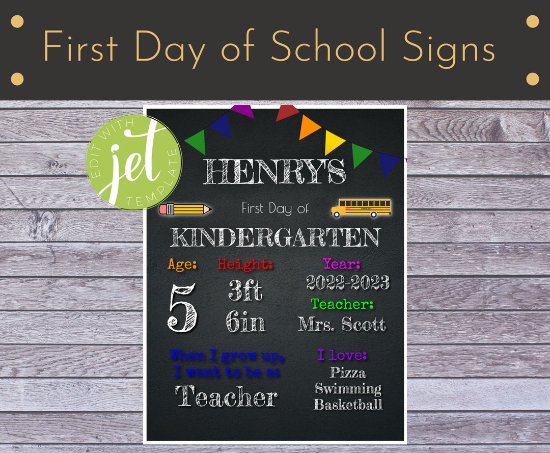 Chalkboard First Day of School Sign | Customizable | 8.5in X 11in ...