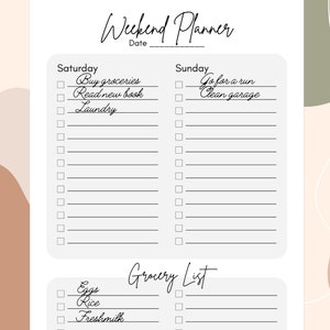 Weekend Planner Printable Grocery List Weekend Task - Etsy