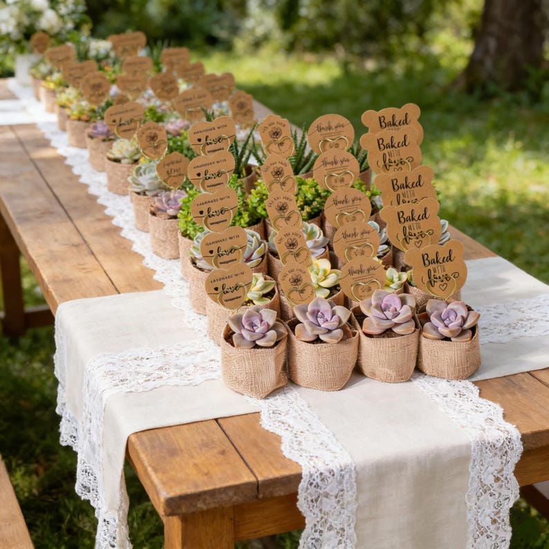 Live Succulents With Burlap Wraps & Custom Tags for Wedding Party, Baby ...