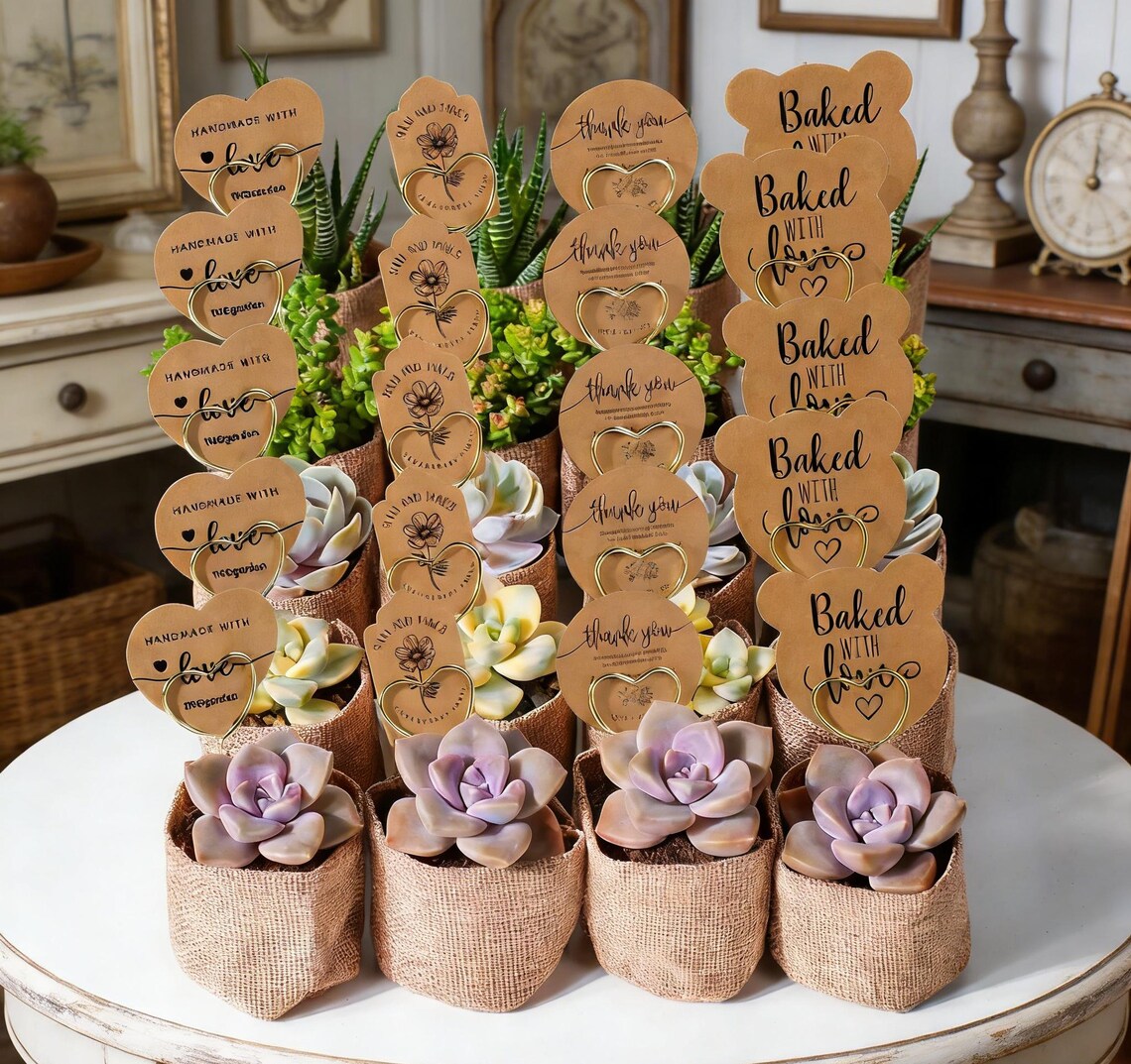 Live Succulents With Burlap Wraps & Custom Tags for Wedding Party, Baby ...
